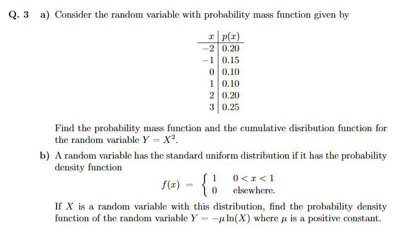 Solved Q. 3 ﻿a) ﻿Consider the random variable with | Chegg.com