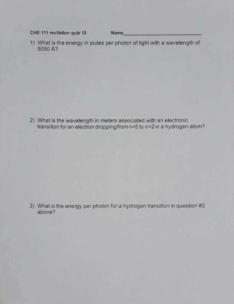 Solved 1) What is the energy in joules per photon of light | Chegg.com