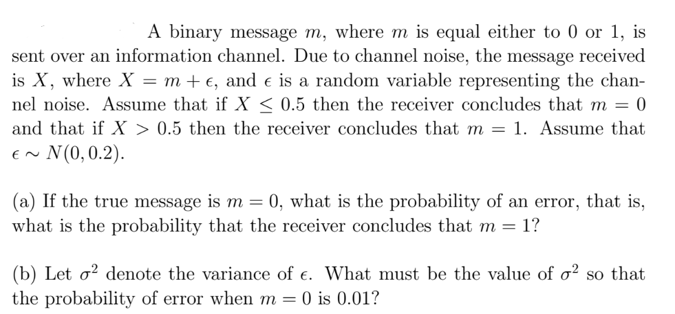 A binary message m, where m is equal either to 0 or 1 | Chegg.com