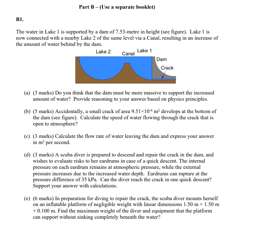 Solved Part B - (Use a separate booklet) B1. The water in | Chegg.com