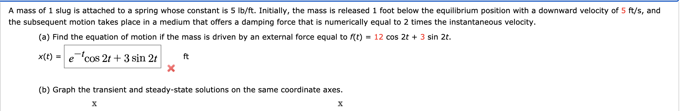 Solved A mass of 1 slug is attached to a spring whose | Chegg.com
