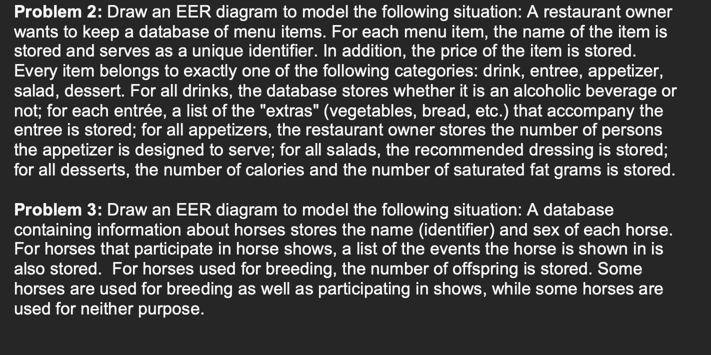 Solved Problem 2: Draw an EER diagram to model the following | Chegg.com