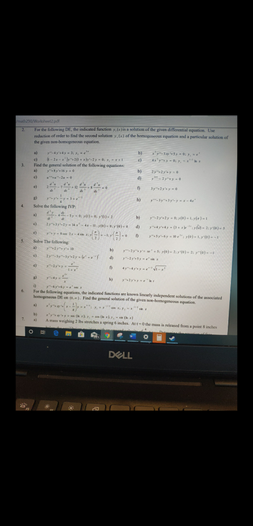 Solved math 290/Workshop For the following DE, the indicated | Chegg.com