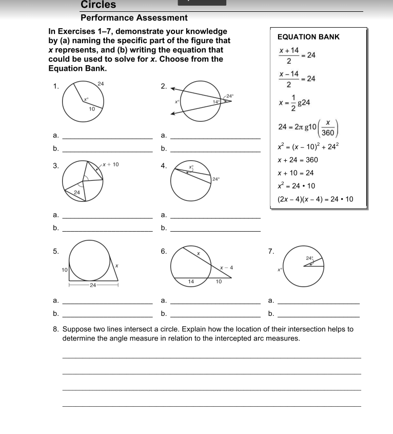 Solved Circles Performance Assessment In Exercises 1-7, | Chegg.com