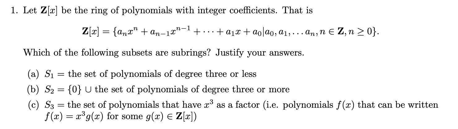 Solved 1. Let Z[x] be the ring of polynomials with integer | Chegg.com