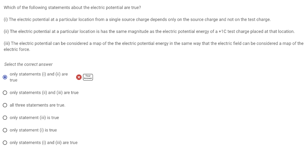 Solved Which of the following statements about the electric | Chegg.com