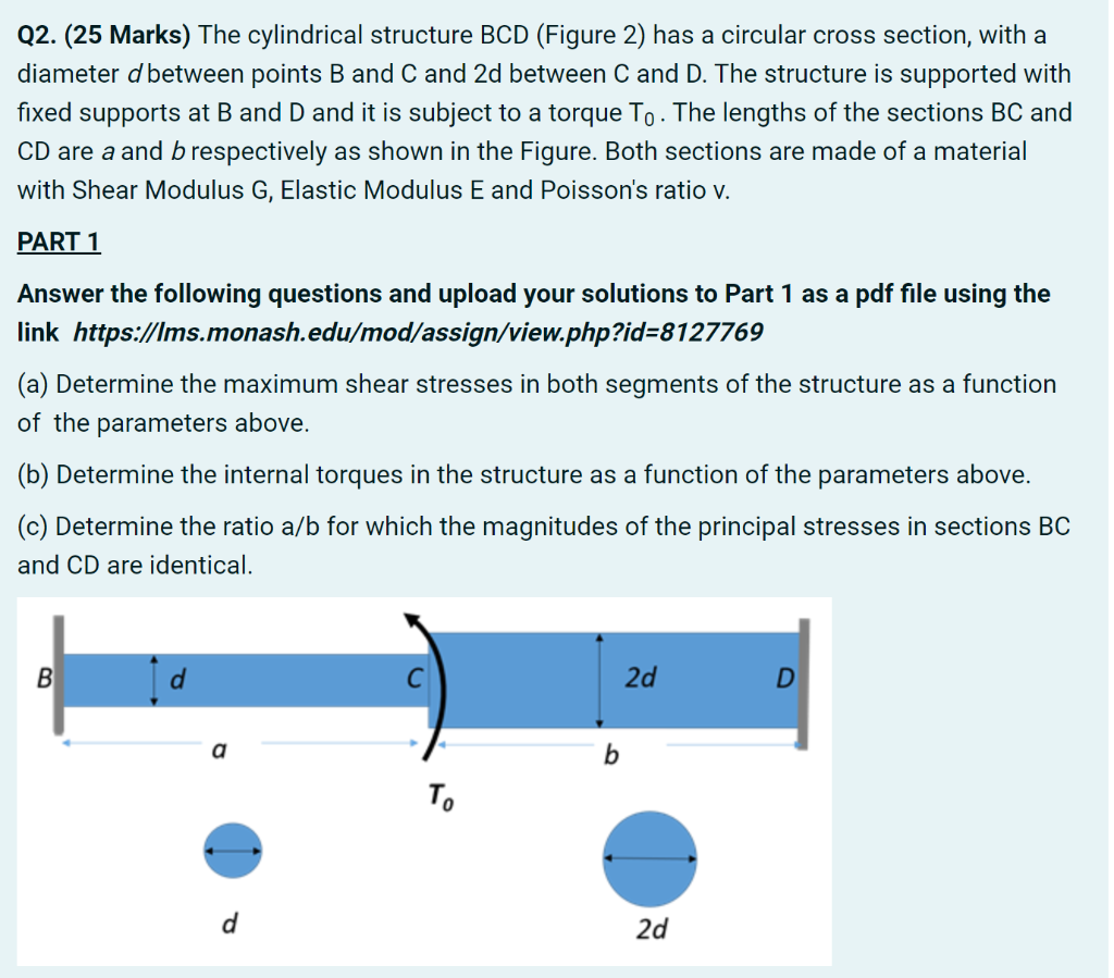 Solved Q2. (25 Marks) The cylindrical structure BCD (Figure | Chegg.com