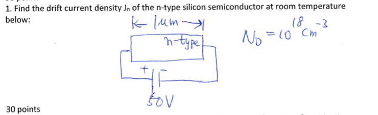 Solved 1. Find the drift current density Jn of the n-type | Chegg.com