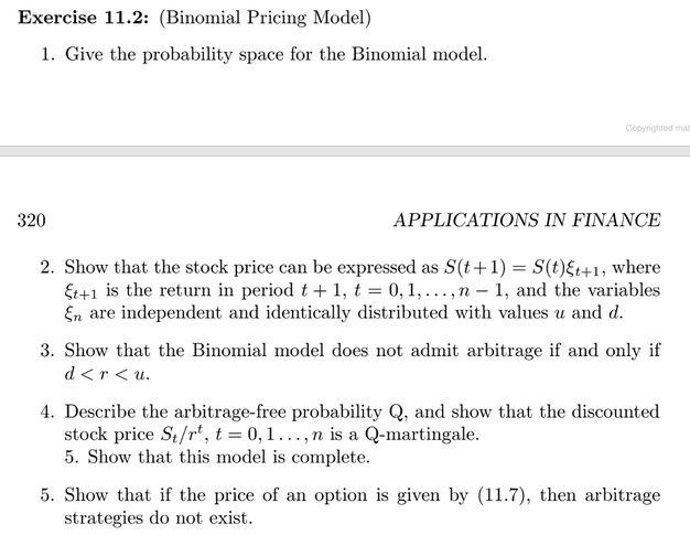 Exercise 11.2: (Binomial Pricing Model) 1. Give the | Chegg.com