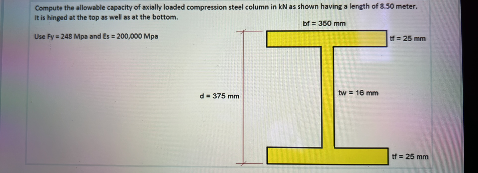 Solved Compute the allowable capacity of axially loaded | Chegg.com