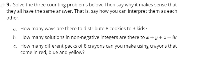 Solved 9. Solve the three counting problems below. Then say | Chegg.com