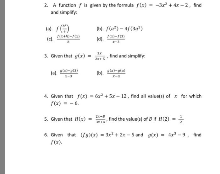 Solved 2. A function f is given by the formula f(x)--3x2 +4x | Chegg.com