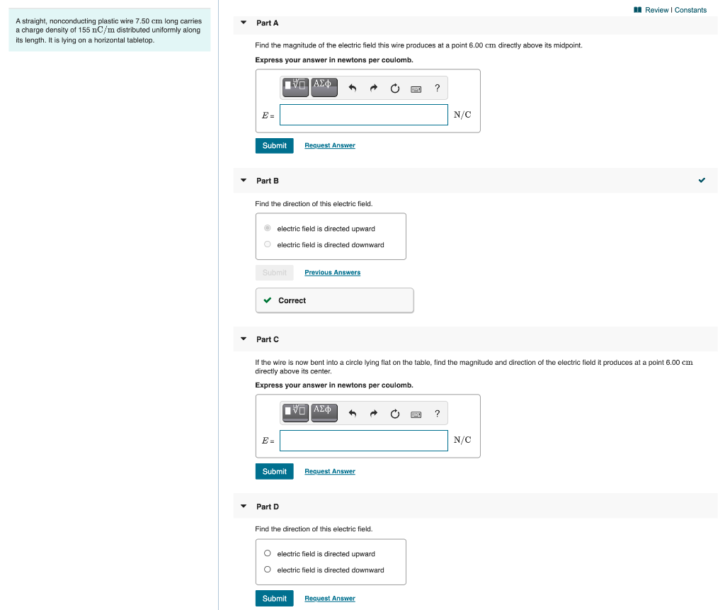 Solved Review Constants Part A A straight, nonconducting | Chegg.com