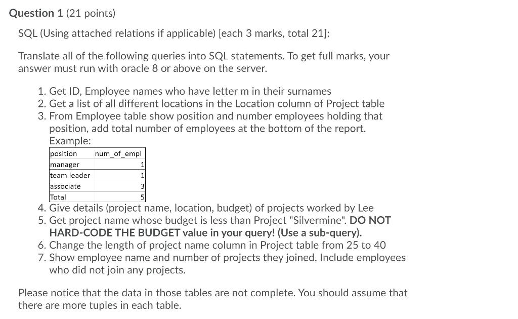 Solved Question 1 21 Points Sql Using Attached Relations 