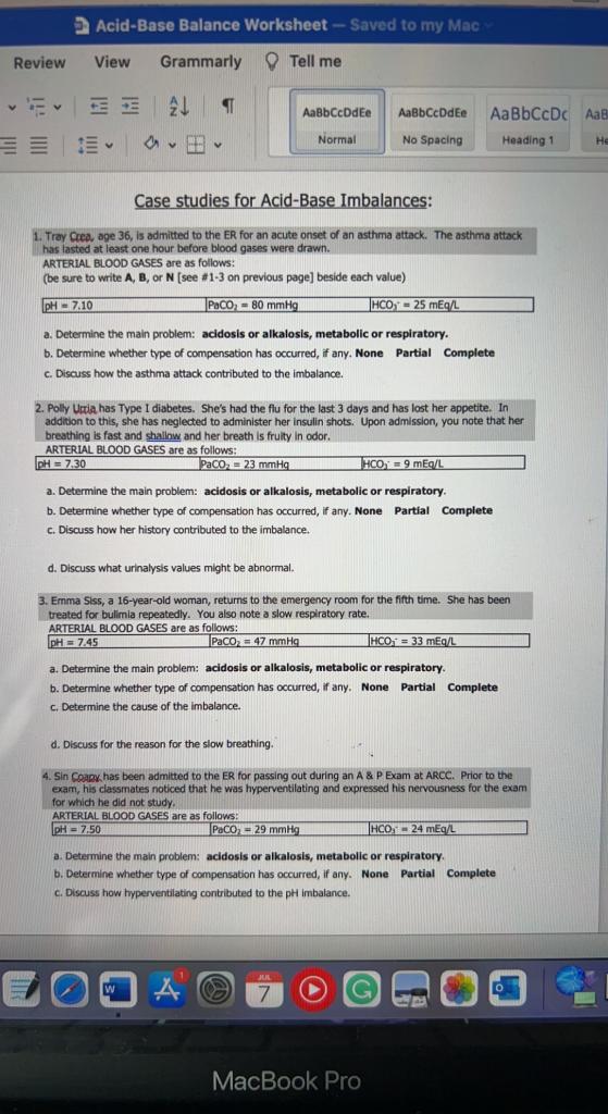 Solved Window Help Acid-Base Balance Worksheet-Saved to my | Chegg.com