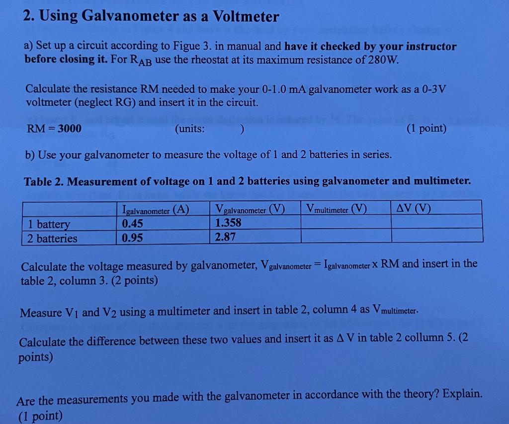 RM=3000 (units: ) (1 point) b) Use your galvanometer | Chegg.com