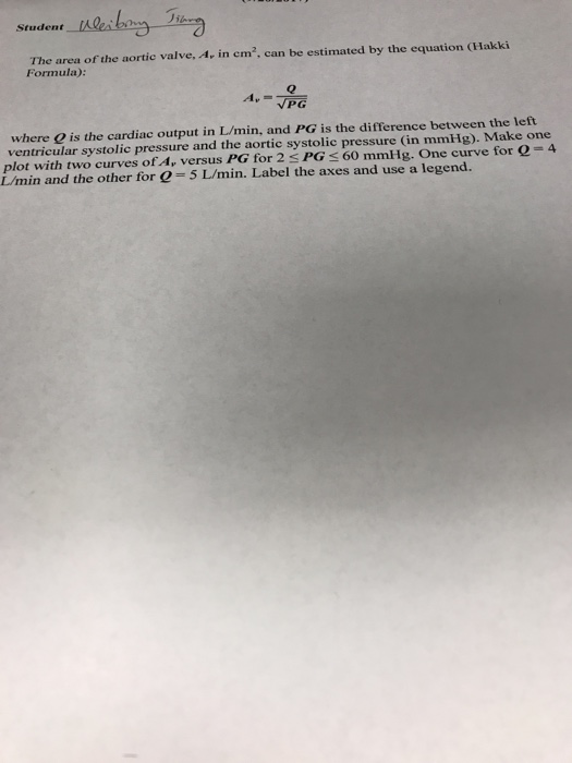 Solved Student The area of the aortic valve, A, in cm2, can | Chegg.com
