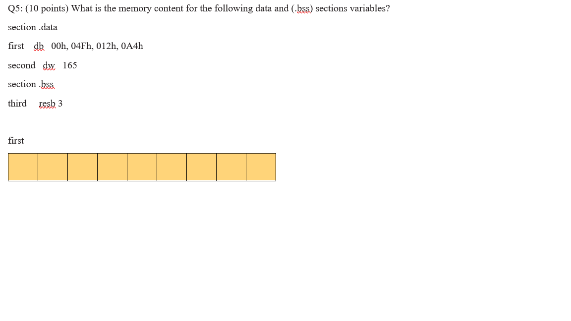 Solved Q5: (10 points) What is the memory content for the | Chegg.com