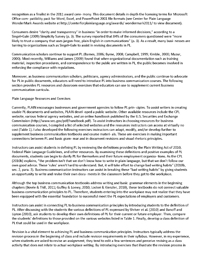 Solved After reading “Introducing Plain Language Principles | Chegg.com