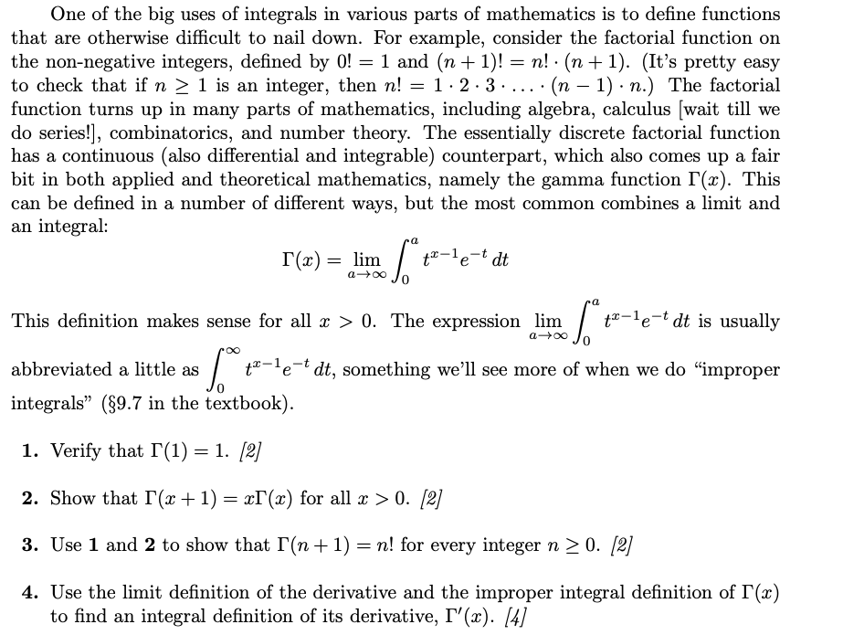 Solved One of the big uses of integrals in various parts of | Chegg.com
