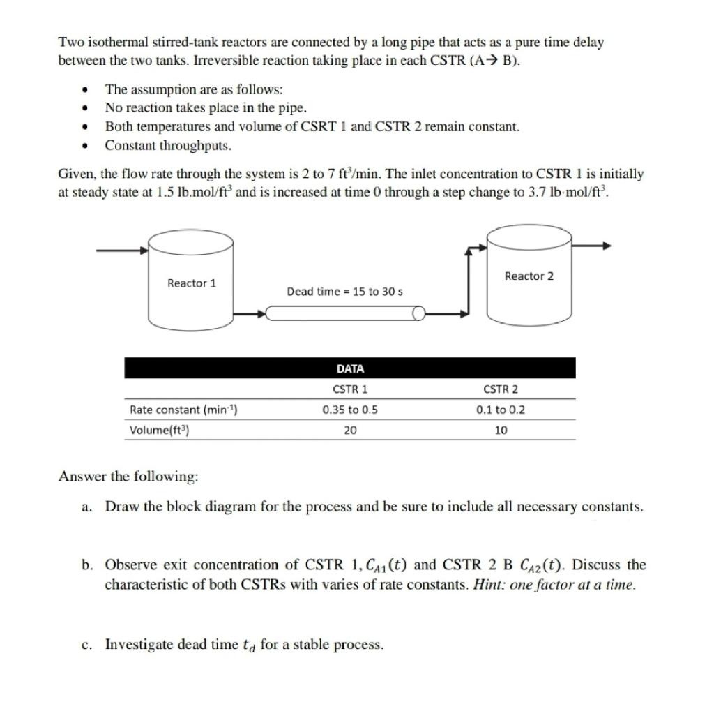 Solved Two isothermal stirred-tank reactors are connected by | Chegg.com