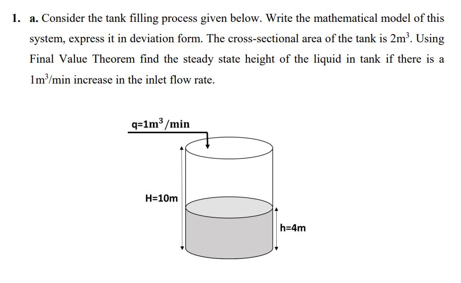 Solved a. Consider the tank filling process given below. | Chegg.com