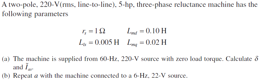 Solved A two-pole, 220-V(rms, line-to-line), 5-hp, | Chegg.com