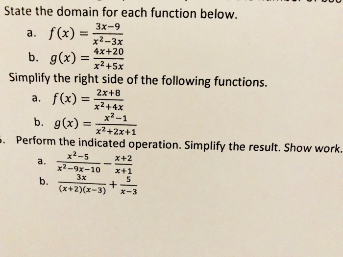 Solved State the domain for each function below a. f(x) | Chegg.com