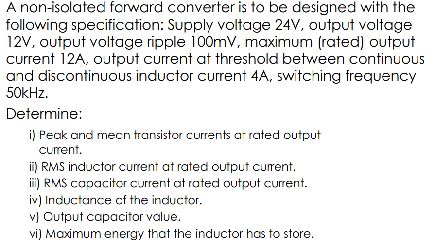 A non-isolated forward converter is to be designed | Chegg.com