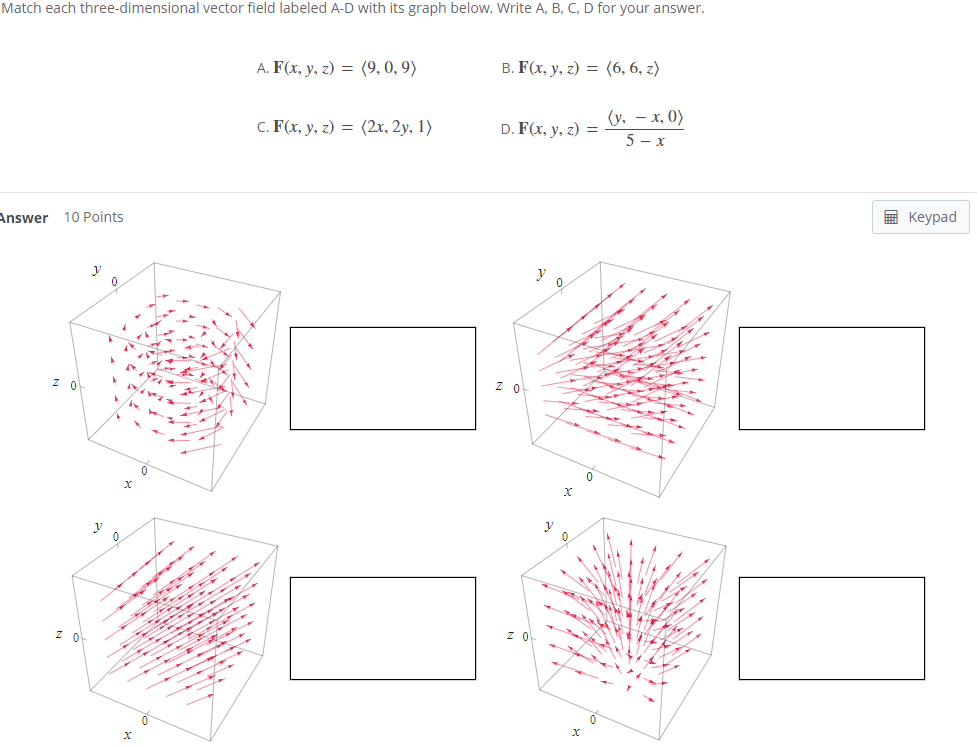 Solved Match each three-dimensional vector field labeled A-D | Chegg.com