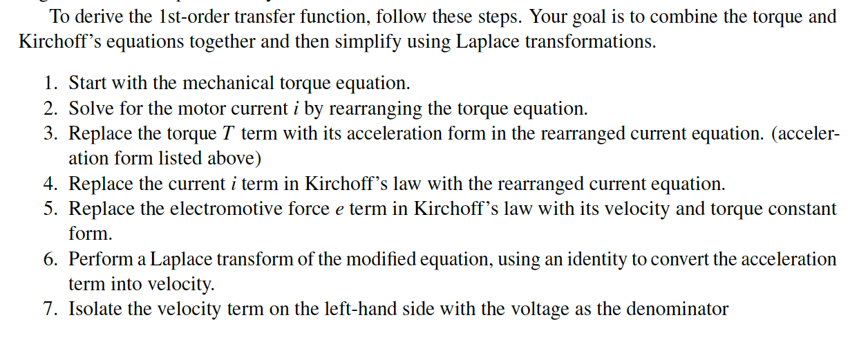 Solved Derive the first-order transfer function | Chegg.com