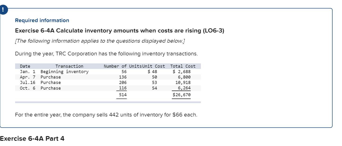 Solved Required information Exercise 6-4A Calculate | Chegg.com