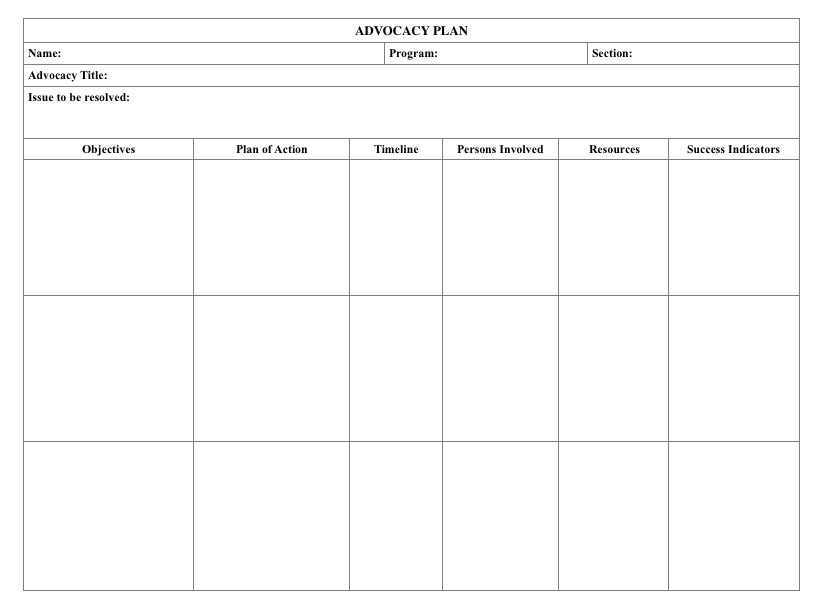 Solved ADVOCACY PLAN Program: Name: Section: Advocacy Title: | Chegg.com