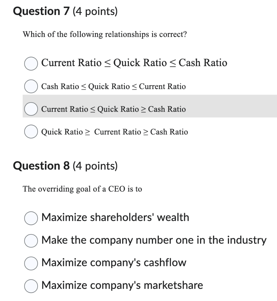 Solved Question 7 (4 points) Which of the following | Chegg.com