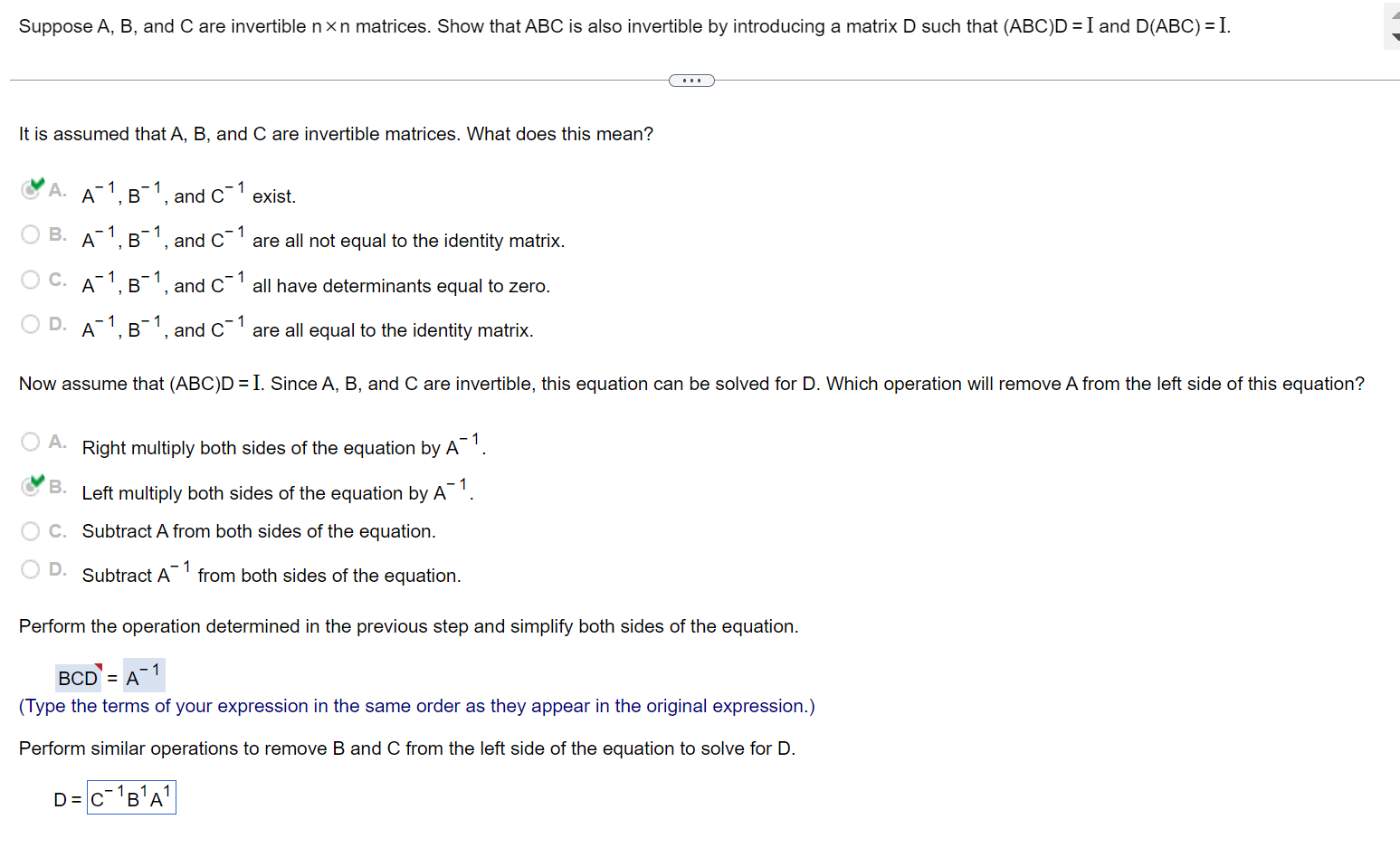 Solved Suppose A,B, and C are invertible n×n matrices. Show | Chegg.com