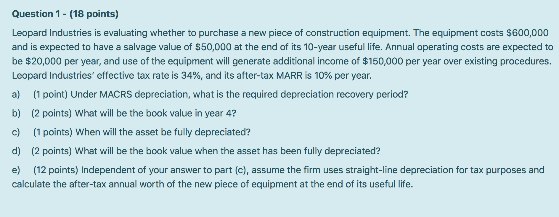Question 1 - (18 points) Leopard Industries is | Chegg.com