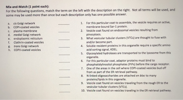 Solved Mix-and-Match (1 point each): For the following | Chegg.com