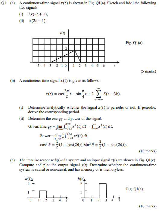 Solved Q1. (a) A continuous-time signal x(t) is shown in | Chegg.com