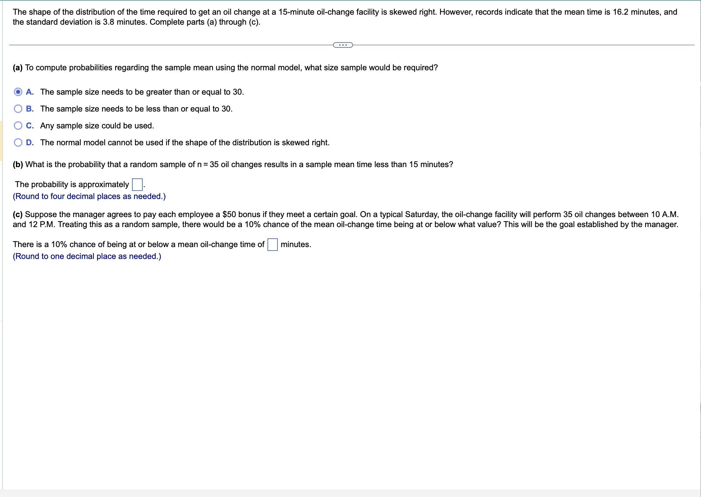Solved The shape of the distribution of the time required to | Chegg.com