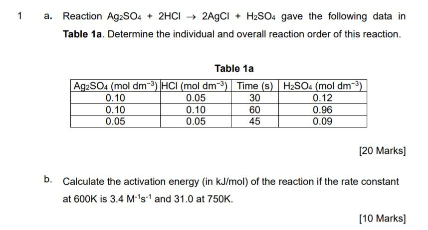 Solved 1 Reaction Ag2SO4 + 2HCl + 2AgCl + H2SO4 gave the | Chegg.com