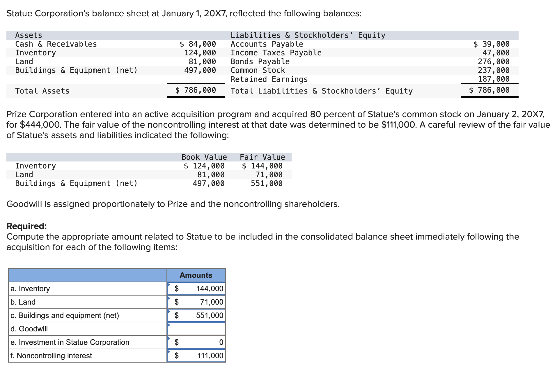 Solved Statue Corporation's balance sheet at January 1,20×7, | Chegg.com
