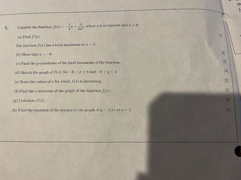 Solved Consider the function f(x)=−31x+2x2a, where a is a | Chegg.com