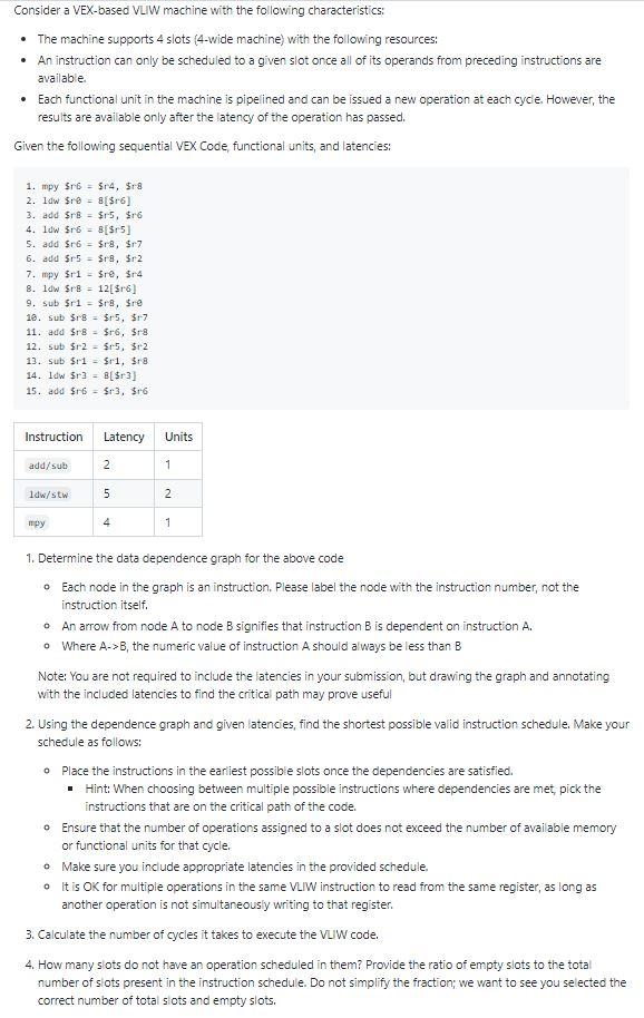 Solved Consider a VEX-based VLW machine with the following | Chegg.com
