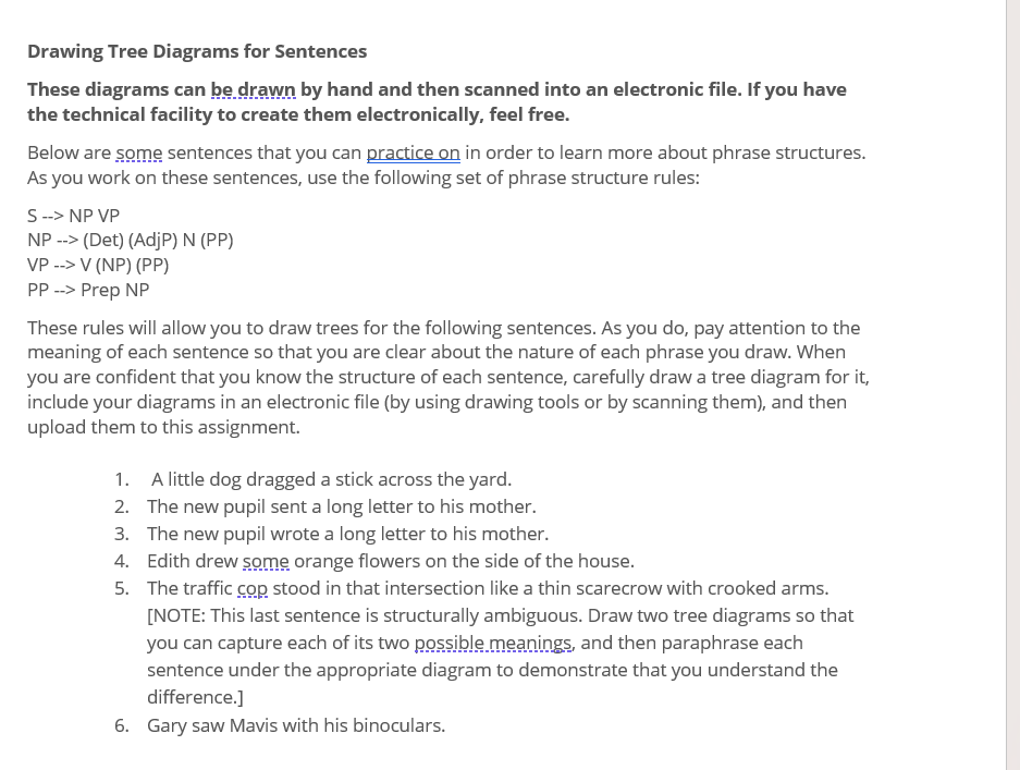 Drawing Tree Diagrams for Sentences These diagrams | Chegg.com