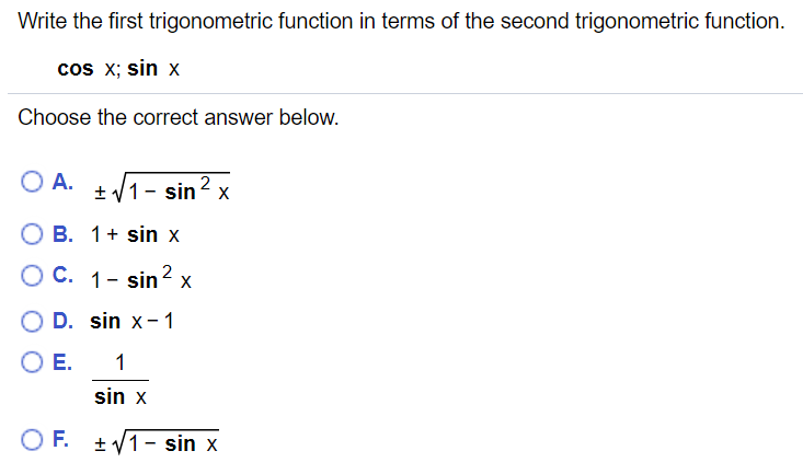 Solved Write the first trigonometric function in terms of | Chegg.com