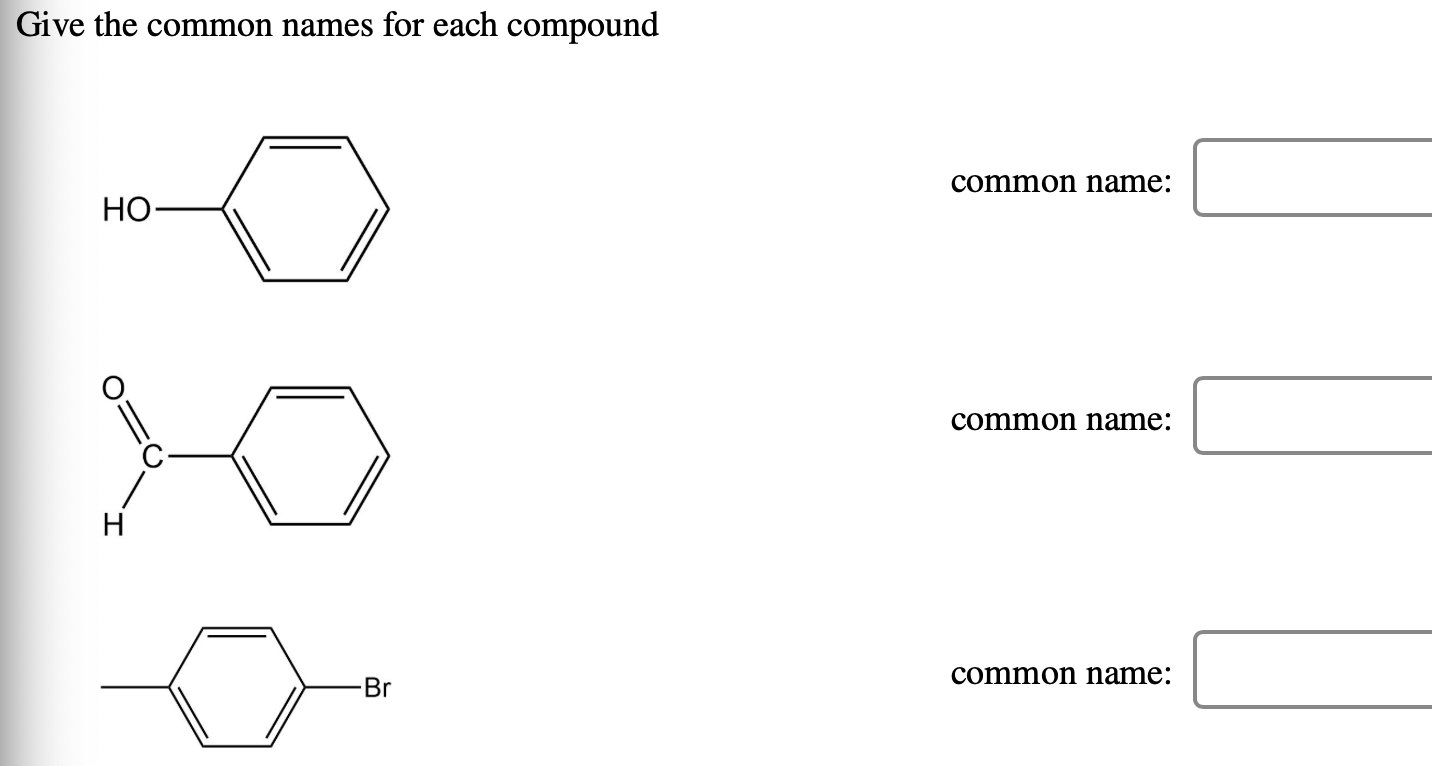 Solved Give the common names for each compound common name: | Chegg.com