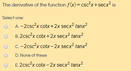 Solved The derivative of the function f(x)=csc | Chegg.com