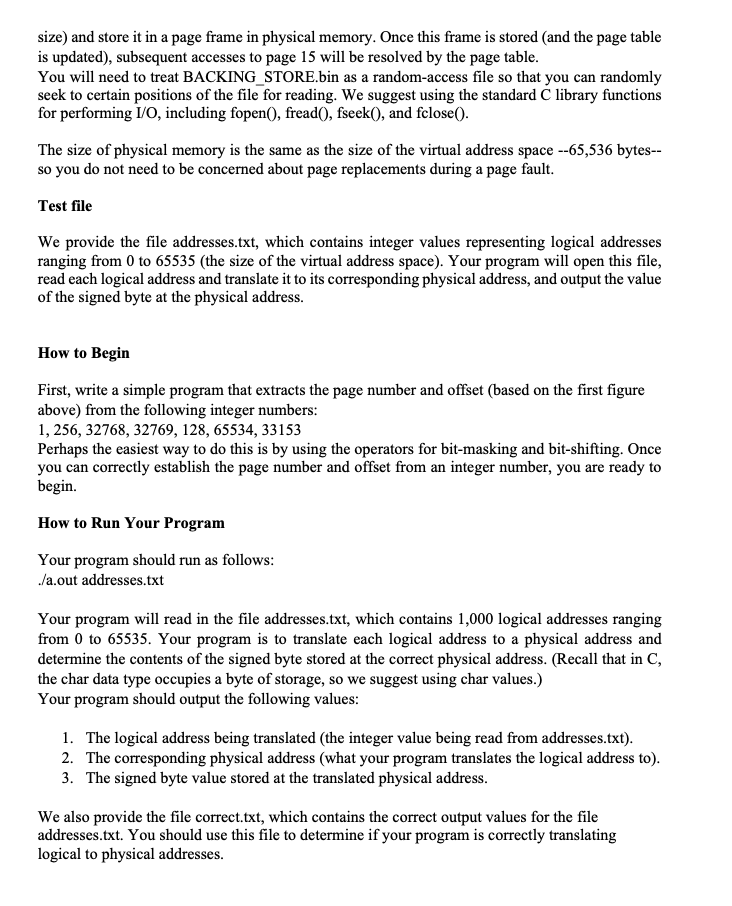 Solved Designing a Virtual Memory Manager The project | Chegg.com