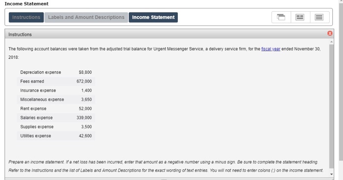 Solved Income Statement Labels and Amount Descriptions | Chegg.com