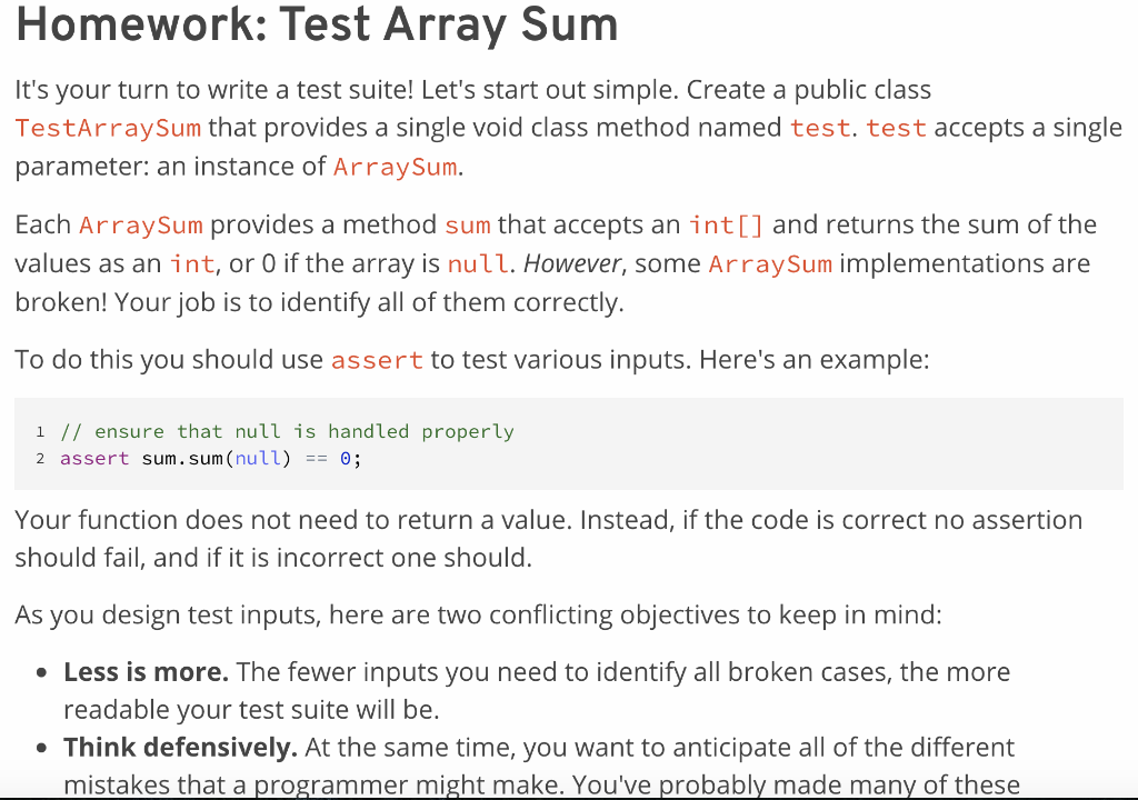 Solved Homework: Test Array Sum It's your turn to write a | Chegg.com